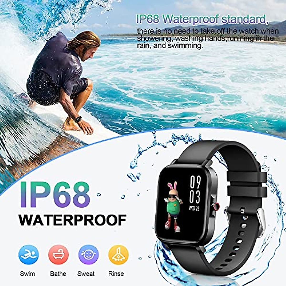 chalvh Smart Watch, 1.69-Inch Touch Screen Smart Watches for Men Women, 12 Sports Modes Activity Tracker with Sleep and Heart Rate Monitor, IP68 Waterproof Fitness Watch for Android iOS