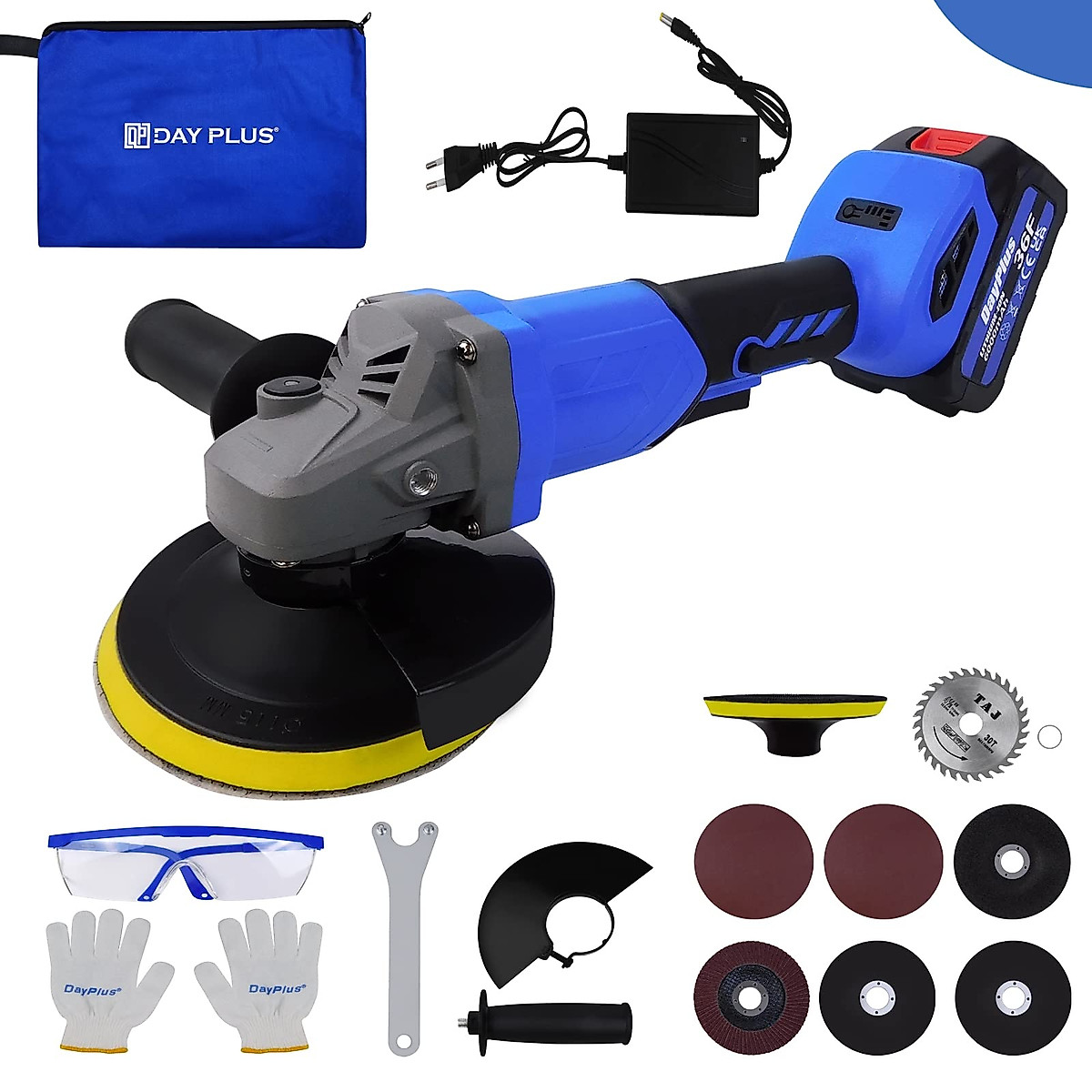 Cordless Grinder,21V Cordless Angle Grinder 10000 RPM Brushless Motor with 3.0Ah Li-Ion Battery&Charger,4-1/2'' Blade Cutting&Grinding Wheels and Flap Discs,2-Position Handle Battery Grinder Tool Set