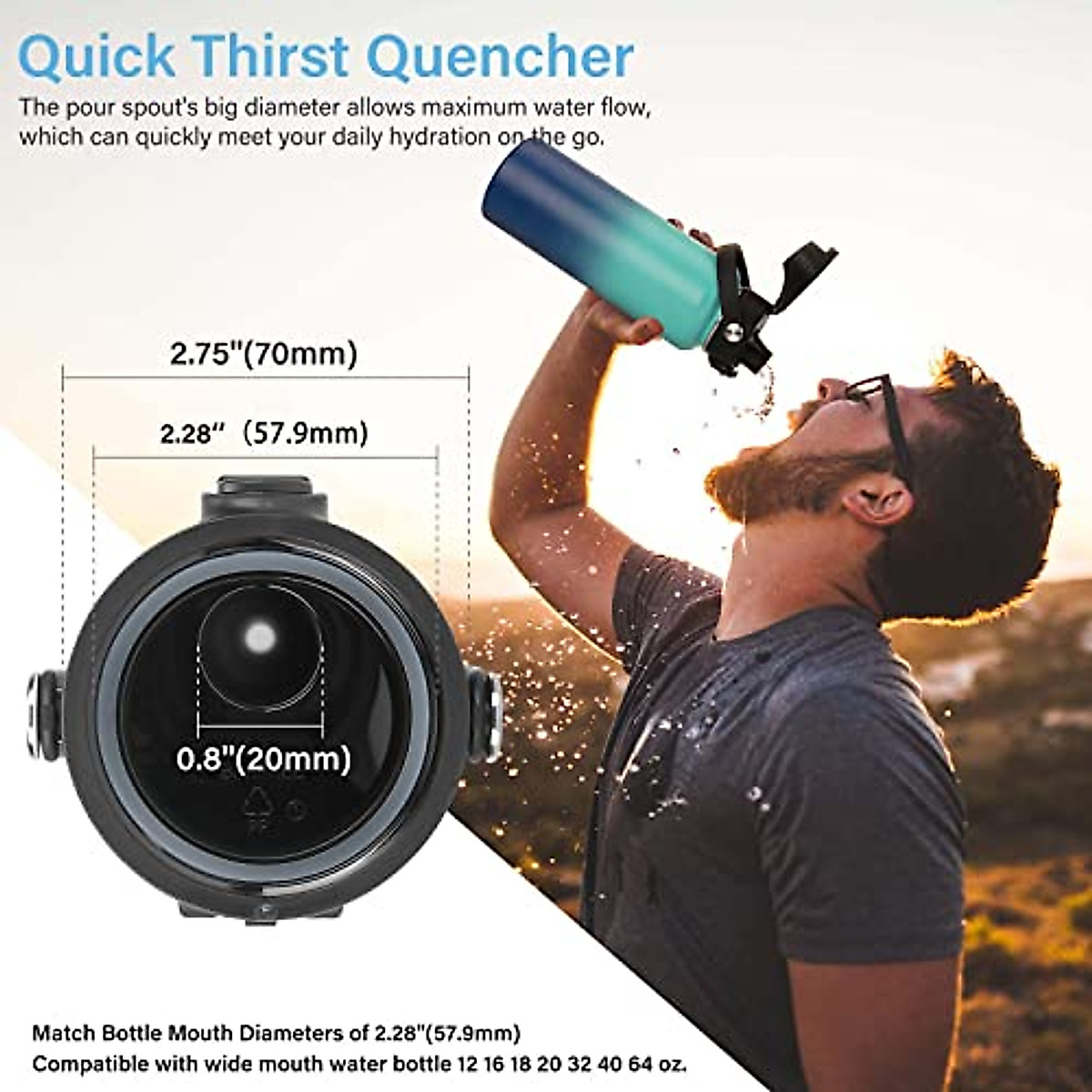 EIPOSAU Auto Flip Lid for Hydro Flask Wide Mouth, Great Spout Lid for Simple Modern, Takeya, Iron Flask and Other Brands, Replacement Lid with Button Lock, Black, 2Pack