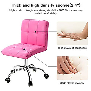 OUTMASTER 360° Office Desk Chair,PU Adjustable Rolling Task Chair with Backrest for Barber,Office,Home, Computer,360° Swivel,Armless (Pink)