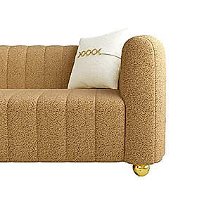 Misoce 83'' Luxury Velvet Couch Sofa for 3 Person Fashion Couch with 2 Pillows, Metal Legs Solid Wood Frame Chesterfield Sofa Couch for Living Room, Hotel (83'' Brown)
