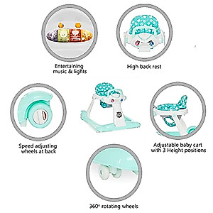 Dream On Me 2-in-1 Charlie Baby Walker, Easy Convertible Baby Walker, Walk Behind, Height Adjustable, Speed Adjusting Wheels, 360-degree Rotating Seat, Mint