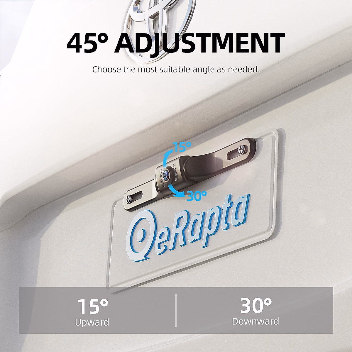 eRapta Backup Camera Rear View License Plate, 45° Adjustment Bracket with 149° Perfect Angle, Night Vision, IP69K Lever Waterproof for Pickup Truck Car SUV Sedan Truck