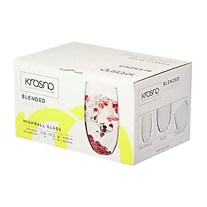 Krosno Water Juice Drinking Glasses | Set of 6 Pieces | 17.2 oz | Blended Collection | Ideal for Home, Restaurant, Events & Parties | Dishwasher Safe