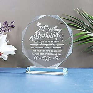 YWHL Happy 70th Birthday Gifts for Men Women Laser Engraving 70 Years Old Birthday Glass Plaque Keepsake for Grandparents Meaningful Birthday Presents for Someone Who Is Turning 70 Years old