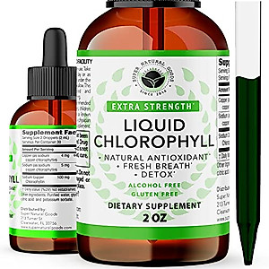 Super Natural Goods Chlorophyll Liquid Drops - Chlorophyll Drops for Immune Support, Morning Energy Boost, Body Odor, Acne, Digestion Support, & Fast Detox - Natural & Vegan