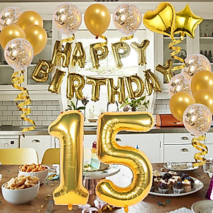 WEIKA 40 Inch Gold Number 15 Balloons, Giant Jumbo Helium Number Balloons For 15th/51th Birthday Party,Wedding, Bridal Shower Engagement Photo Shoot, 15/51 Anniversary For Girl And Boy