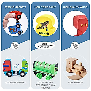 Atoylink 27 Pcs Wooden Train Cars Set Toddlers Magnetic Alphabet Animal Train Toy Kids Boys Girls Letter Cars Montessori Educational Toys for Age 3 4 5 6 7 8