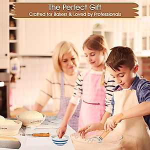 Sourdough Proofing Baskets For Bread Baking Set of 2 - Round 9" & Oval 10" - Qrème House Premium Banneton Bread Proofing Basket Kit For Easy Artisan Bread Making With Bread Lame, Dough Whisk & Scraper