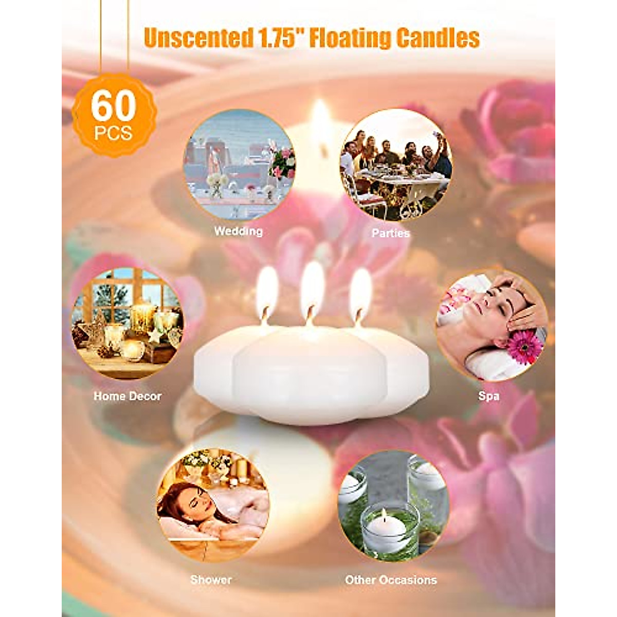 80 Pcs 1.73 Inch White Unscented Floating Candles, Dripless Tealight Candles Home Decorations, Cute and Elegant Burning Candles for Wedding Vases Centerpieces Party Accessories