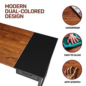 QooWare Home Office Computer Desk, 47" Study Writing Desk Dual-Colored Modern Simple Wooden PC Desk with Storage Drawer, Supports Up to 132 lbs (Espresso & Black)