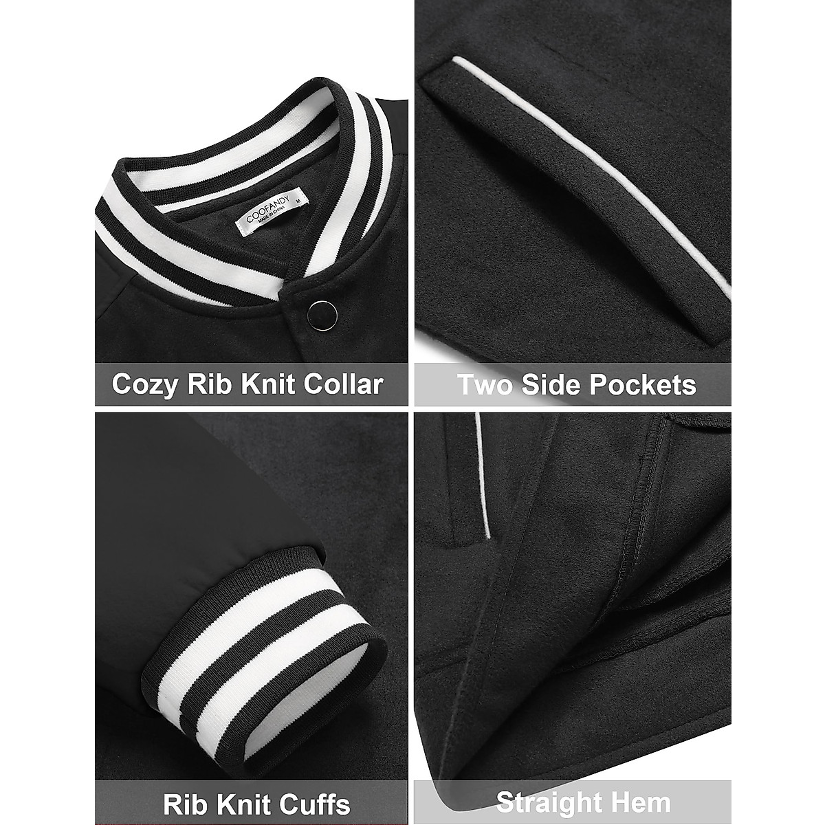 COOFANDY Men All Black Varsity Jacket Costume Letterman B Bomber Vintage Jacket Casual Stylish Jacket