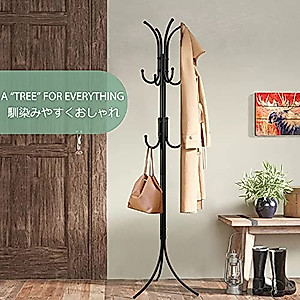 Zanflare Coat Rack Coat Tree Hats Hanger Holder 11 Hooks for Jacket,Umbrella, Tree Stand with Base Metal (Black), Freestanding Rack for Entryway