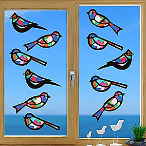 9 Pieces Birds Suncatcher Kit for Kids, DIY Stain Glass Kits Effect Paper Crafts (9 Cutouts, 16 Tissue Papers) for Kids Window Art Classroom Art Crafts Birthday Gift Toys Party Favors 6 x 2 inch