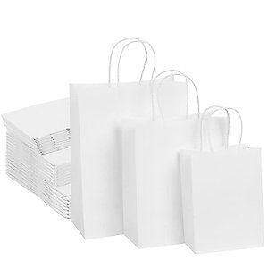 Packanewly Kraft Paper Bags with Handles, 105 PCS White - Eco-Friendly Gift Bags - Mixed Sizes: Small, Medium & Large for Retail, Gift, Shopping, Wedding, Birthday & Parties