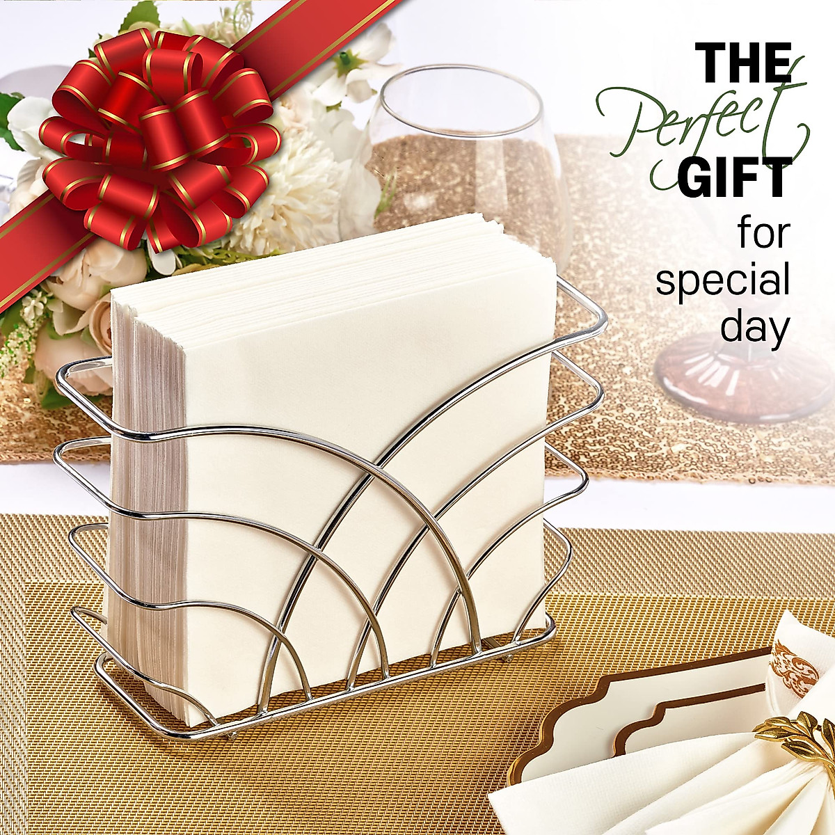 LEVIMETREE Silver Napkin Holder for Table - Stainless Steel Napkin Holders for Kitchen, Napkin Holders for Paper Napkins, Modern Serviette Holder Tissue Dispenser, porta servilletas de mesa