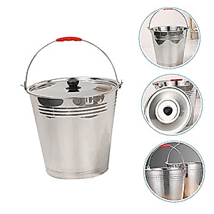 HEMOTON 1pc Milk Bucket Ranch Milking Bucket Container with Lid Household Ice Container Buckets with Lids Wine Ice Bucket Charcoal Bucket Stainless Steel Manure Bucket Thicken