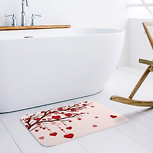 Valentine Bath Rugs Love Heart Tree Bathroom Rugs Pink Red Romantic Love Sponge Doormat Absorbent Non Slip Backing Soft Flannel Mat Memory Foam Mats Carpet for Bathroom Kitchen, 20 x 31.5 inches