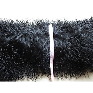 XUYUZUAU Real Mongolian Lamb Hair Scarf Wool Wraps Black Overlength Warm Black