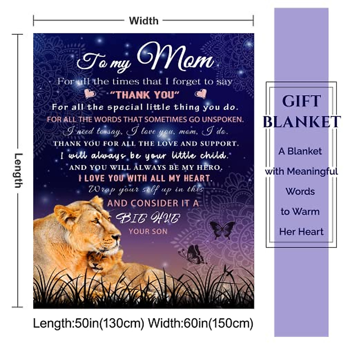 YRAQLVU Gifts for Mom, Mom Birthday Gift from Son, Soft Cozy Flannel Fleece Blanket with Letter Filled with Gratitude for Mother, for Mom, to My Mom Throw Blanket 50" x 60"