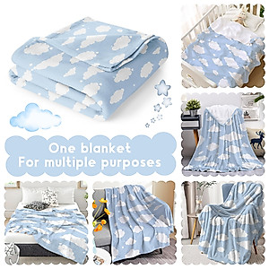 Cloud Blanket, Cloud Print Throw Blanket, Blue and White Gift for Girl and Boy, Lightweight Soft Cute Cloud Fleece Blanket for Sofa Chairs Bed 40" x 30" for Pet