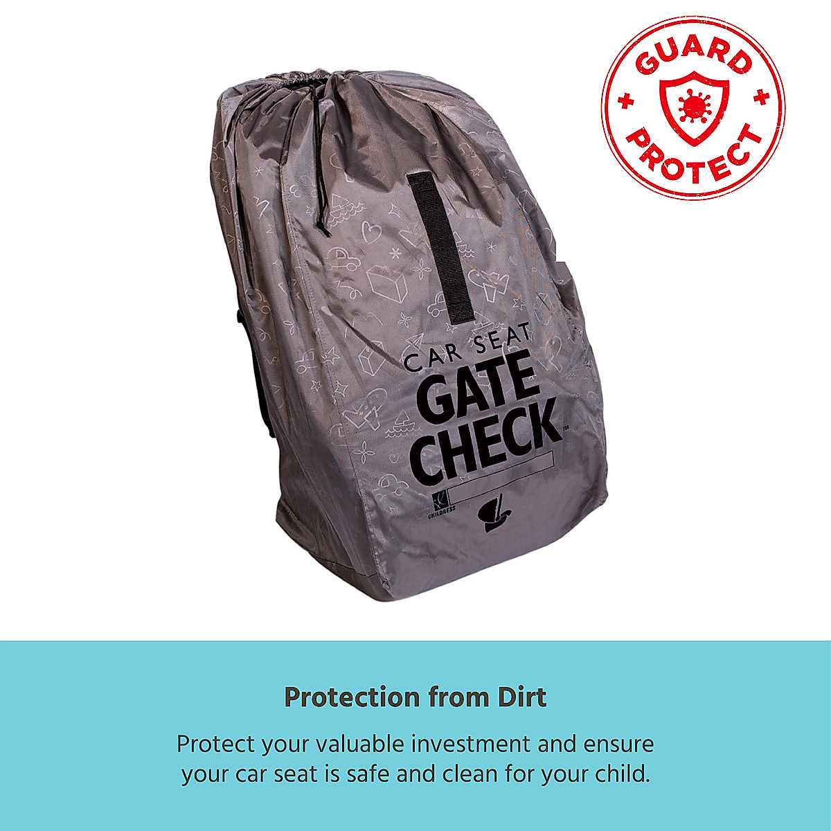 J.L. Childress DELUXE Gate Check Bag for Car Seats - Padded Backpack Straps - Fits ALL Car Seats - Gate Check Bag with Backpack Straps for Car Seats - Car Seat BackPack for Air Travel - Grey