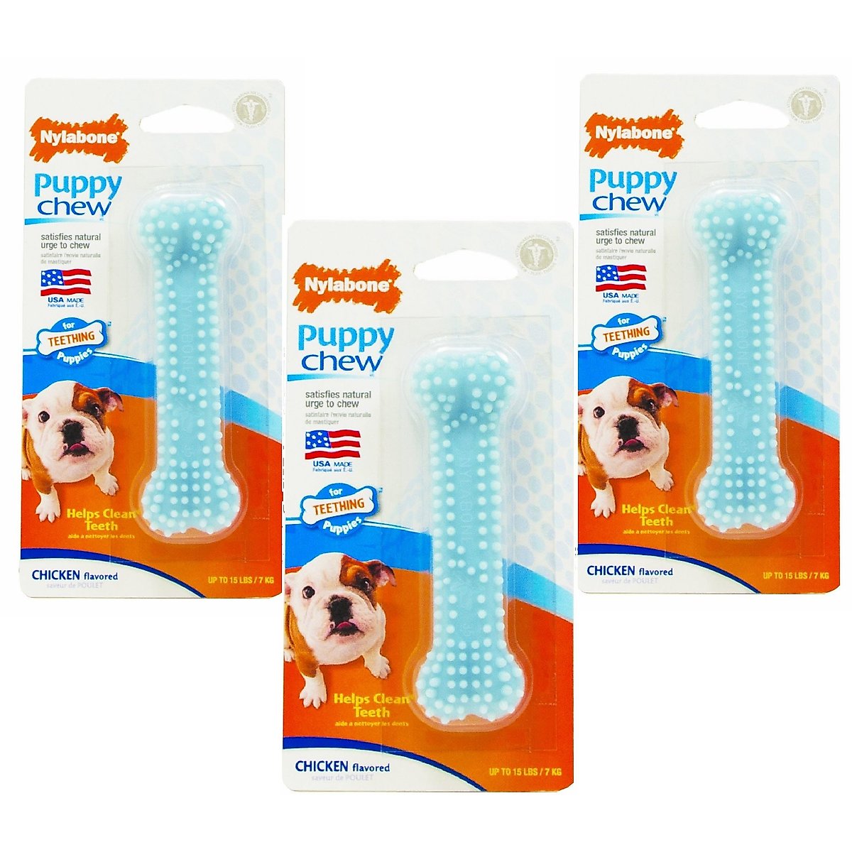 Nylabone 3 Pack Of Puppy Chew Chicken Flavored Teething Bones