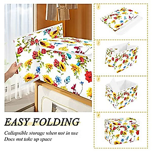 Sunflowers Pomegranate Storage Bins with Lids for Organizing Lidded Home Storage Bins with Handles Oxford Cloth Storage Cube Box for Bed Room