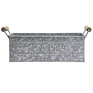 MyGift Galvanized Metal Rectangular Storage Basket with Wooden Handles, Bathroom Toiletries Holder, Organizer Bin with Embossed Bath Label - Handcrafted in India