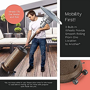 hOmeLabs Gas Patio Heater - 87 Inches Tall Premium Standing Outdoor Heater with Drink Shelf Tabletop - Auto Shut Off Portable Power Heater with Simple Ignition System, Wheels and Base Reservoir