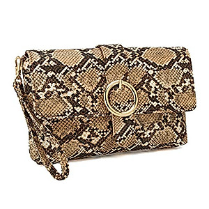CHARMING TAILOR Snake Clutch Purse with Wrist Strap PU Python Clutch Dress Handbag (Beige)