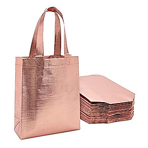 Sparkle and Bash Non Woven Reusable Tote Bags, Rose Gold Gift Bags with Handles (10x8 In, 20 Pack)