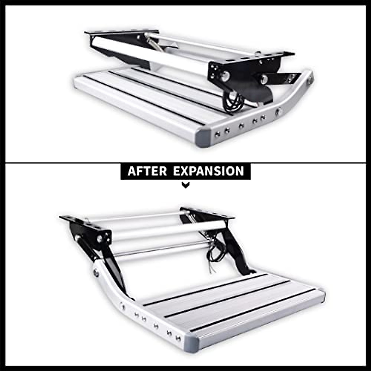 DALUOBO RV Manual Folding Ladder Step with 12V LED Light motorhomes Aluminum Alloy Single Step Telescopic Antiskid Camper Travel Trailer