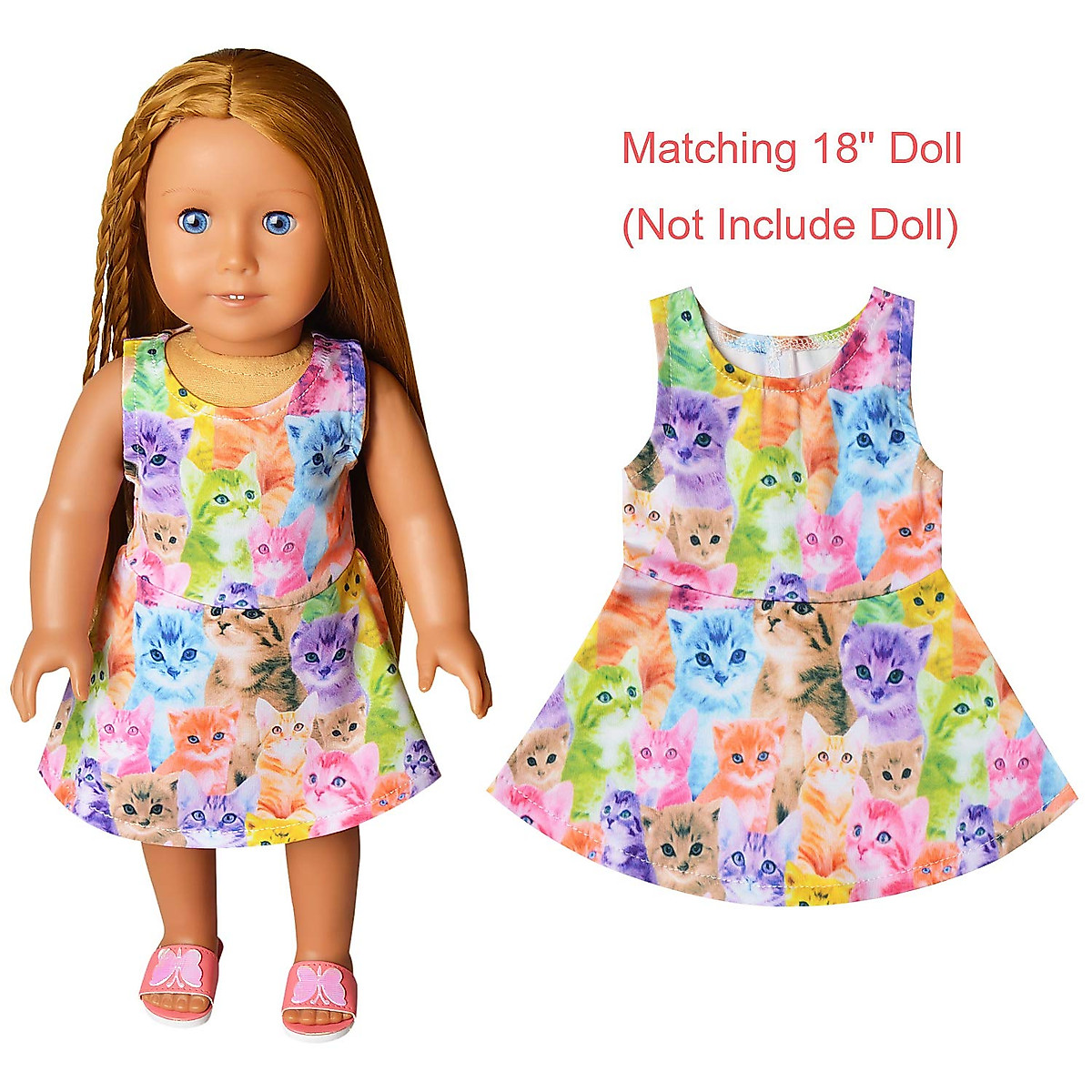 Matching Doll & Girls Dresses Kid Toddler Cat Cloth Fit American Girl Doll