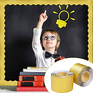 131 Ft Gold Glitter Bulletin Board Borders Gold Scalloped Bulletin Board Trims Shiny Decorative Border Trims Sparkle Self-Adhesive Border Stickers for Classroom School Home Office Blackboard Desk