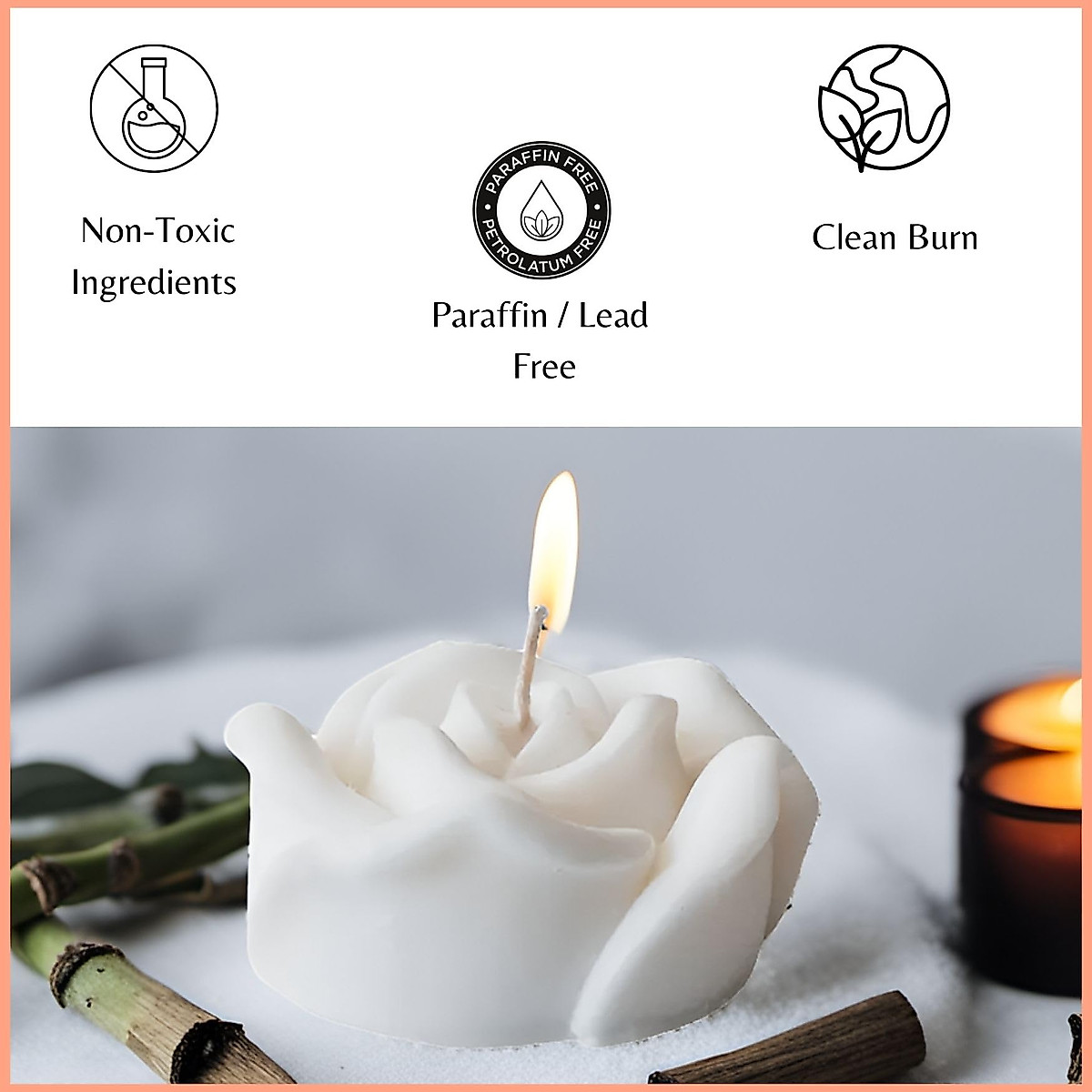 White Rose Petal Soy Wax Candles in Bulk - Scented Wedding Favor, Bridal Shower Baby Shower Birthday Gift - Dried Flower, Wax Stamp (10 Pieces)