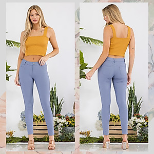 YELETE Women's Basic Five Pocket Stretch Jegging Tights Pants, White, Medium