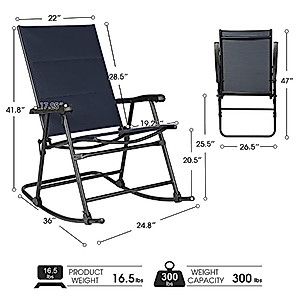 NATURAL EXPRESSIONS Folding Patio Rocking Chairs,Outdoor Oversized Textilene & 3D Mesh Fabric Rocker with High Back Hard Armrest,Portable Rocking Chair for Garden, Backyard, Porch, 300lb