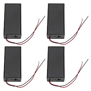 Semetall 18650 Battery Storage Case 4 Pcs 2 Slots x 3.7V for 2x18650 Batteries Holder Box Container with ON/Off Switch 18650 Battery Holder with Leads Wire(Black)