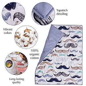 Noisy Mouse - Boho Little Man Mustache, Premium, 100% Organic Cotton 4-Piece Baby Boy Nursery Bedding Crib Set | Baby Comforter | 2 X Fitted Crib Sheets | Crib Skirt (White, Teal, Black, Brown, Blue)