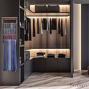 Charmont Tie Rack Wall Mounted Closet Organizer -Tie Racks for Men Closet Bedroom Wall - Wooden Necktie Holder - Holds up to 28 Ties - Valet Gifts for Men