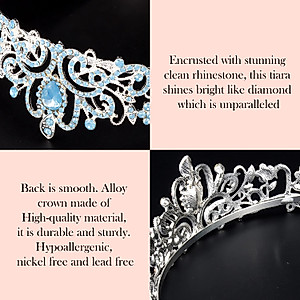 Didder Blue Opal Tiara Crowns for Women Girls, Princess Crown with Combs Tiaras for Women Girls Wedding Crowns for Brides Headband Prom Birthday Gift Halloween Costumes Hair Accessories