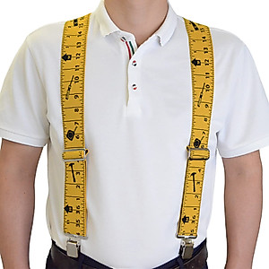 AISENIN Tape Measure Suspenders for Men 2” Wide X-Back Work Suspenders Elastic Adjustable(Yellow)