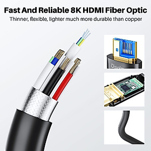 GearIT 8K HDMI Cable Fiber Optic HDMI 2.1 (33ft) Ultra High Speed 48Gbps, Supports 8K@60Hz, 4K@120Hz, Dynamic HDR, eARC, Compatible RTX3090, Xbox Series X, PS5, UHD SUHD TV, 33 Feet / 10.05 Meter
