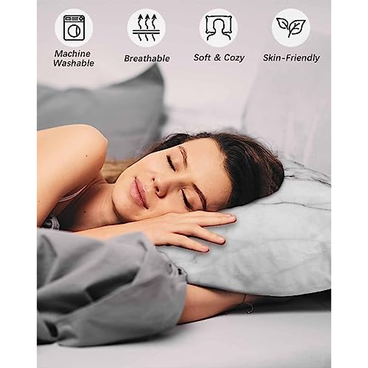 Edwiinsa Grey Marble Pillow Covers King Standard Set of 2 Bed Pillow, Modern White Abstract Art Aesthetics Plush Soft Comfort for Hair/Skin Cooling Pillowcases with Envelop Closure 20''x36''