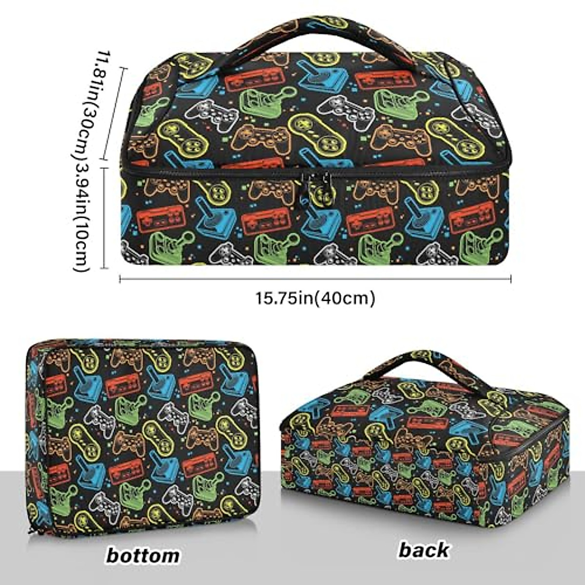 Kcldeci Insulated Thermal Food Carrier Insulated Casserole Carrier for Hot or Cold Food,Joysticks Motley Gamepads Insulated Tote Bag for Potluck Cookouts Parties Picnic,Lasagna Lugger