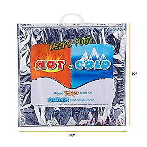 Pack of 12 Hot and Cold Insulated Bags- Food Storage for Frozen & Hot Items- Reusable Lunch Bags & Grocery Shopping Bags, Heavy Duty Refrigerated Totes, (20"x5.5"x19")