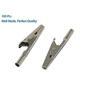iexcell 100 Pcs 2 Inches / 51 mm Steel Alligator Clips Crocodile Clamps, Silver Tone Nickel Plated, Come in a Plastic Case