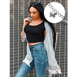 6 Pieces Chain Belt Jeans Pants Chain Goth Multi Layer Chains Heart Butterfly Lock Charm Waist Chain Wallet Chain Pocket Chain for Women Men(Butterfly Style)