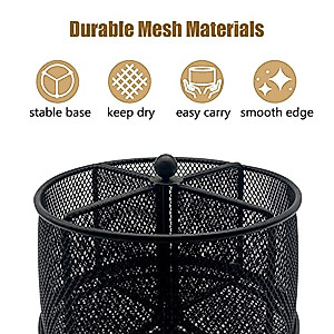 DysanVica 360° Rotating Metal Utensil Caddy - 4 Compartment Silverware Cutlery Holder Rotation Fork Spoon Napkin Organizer Flatware Storage Basket Party Countertop Buffet Picnic Camping Outdoor Black